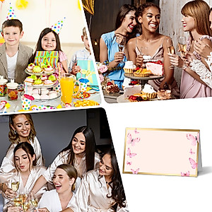 Butterfly Table Place Cards - 25PCS Tent Cards - Gold Foil Butterfly Themed Food Lables - Name Place Cards for Table Setting - Name Cards for Birthday Party Baby Shower - Scored for Easy Folding -03