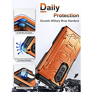 BXYJY for Samsung Galaxy Z Fold 3 Case with S Pen Holder, Built-in Kickstand/HD Screen Protector/Camera & Hinge Protection, 360° Protection Phone Case Cover for Samsung Galaxy Z Fold 3 5g (Orange)