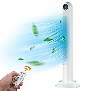 COSTWAY Tower Fan, 42-Inch Portable 80 Degrees Oscillating Fan with Remote, Smart Control Panel, 3 Wind Modes, 12H Timer, Quiet Bladeless Fan for Living Room, Bedroom, Kitchen, Office (White)