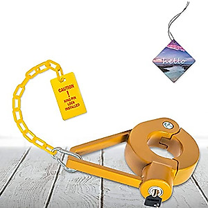 Heavy-Duty - King Pin Lock | Strong Tough Steel | Fifth Wheel Trailer Lock | Anti-Theft for RVs, Trailers, etc | with Bright Caution Tag Deterrent and Air Freshener