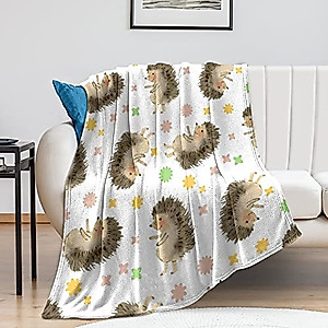 MIGWKOYR Cute Hedgehog Blanket Soft Cartoon Hedgehog Print Throw Blanket For Kids Adults Warm Flannel Fleece Bed Blanket For Couch Sofa Chair Office (Kids)