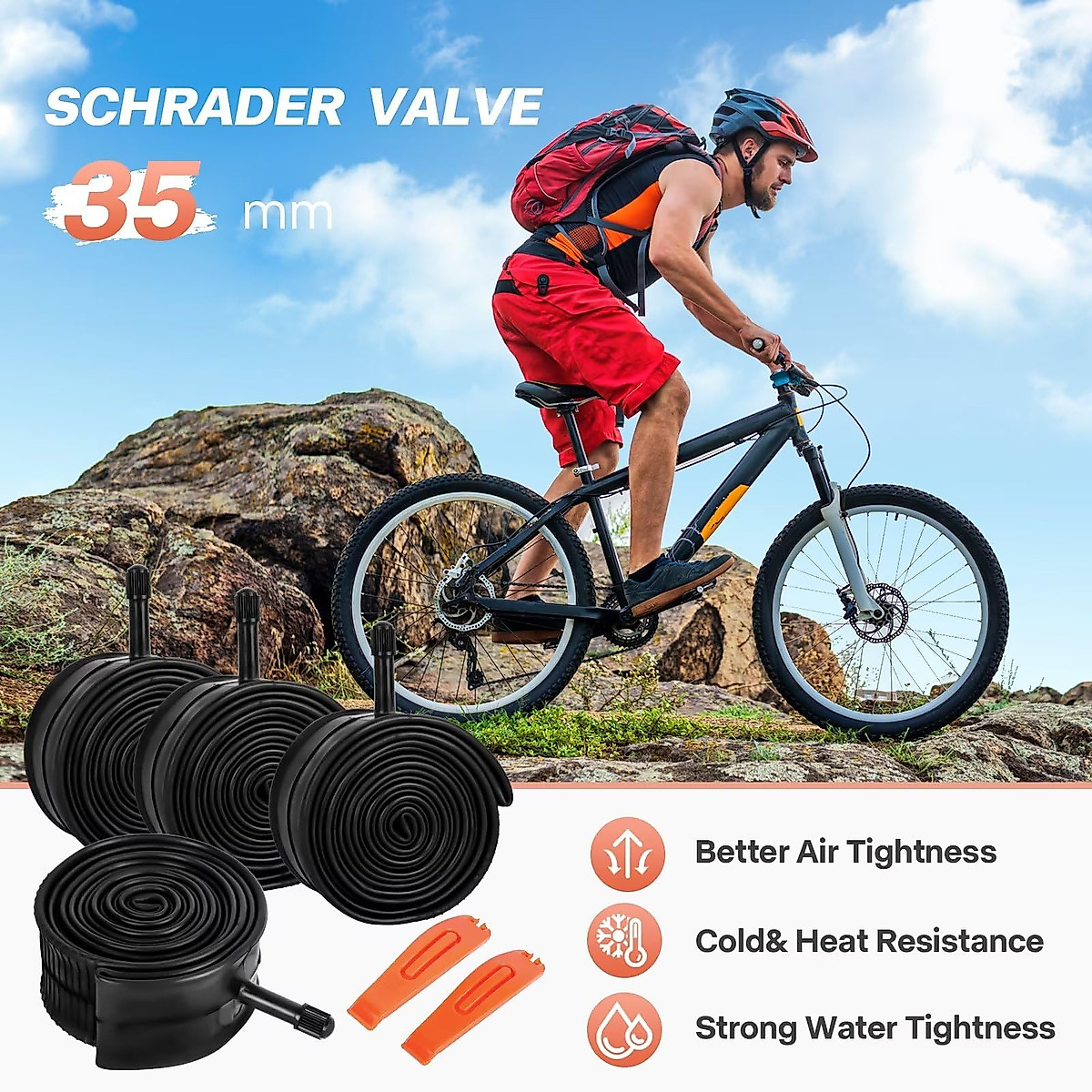 HAKULA MATATA 4 Pcs 29 Inch x 1.75-2.30 Bike Tube with AV 35 Valve Stem, MTB Bicycle Butyl Inner Tube Replacement for Mountain Bikes, 4Packs (Schrader Valve 35mm)