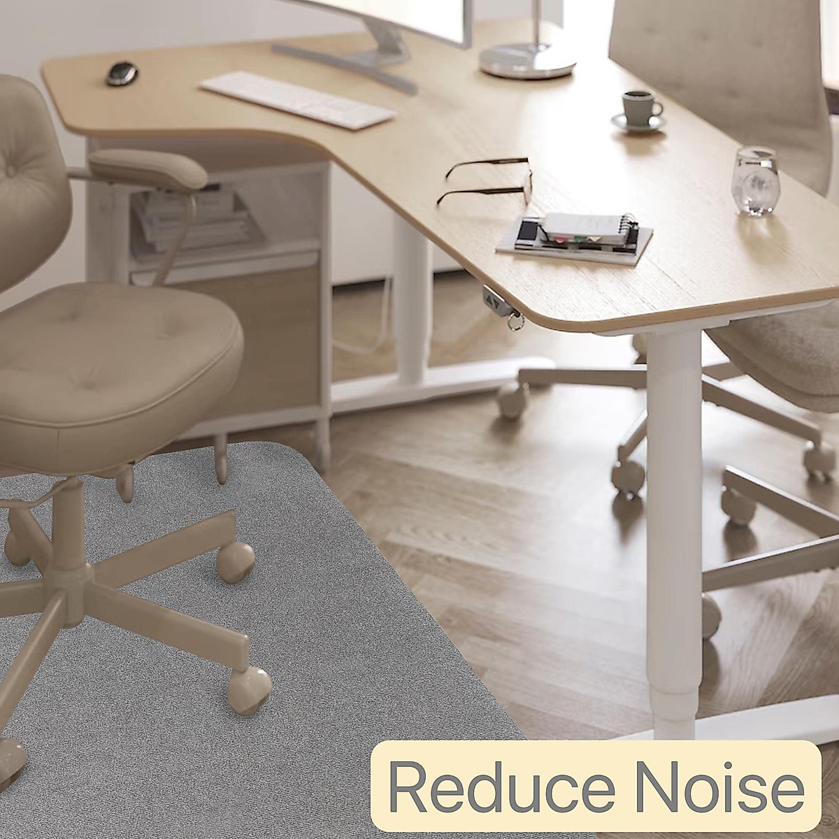 Office Chair Mat for Hardwood & Tile Floor, Under Desk Chair Mat for Hard Floor, Computer Gaming Rolling Chair Rug, Large Anti-Slip Floor Protector Carpet for Home Ofiice - 48"x36"- Light Grey