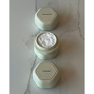 Cadence Travel Containers - Basic Skincare Set - Magnetic Travel Capsules - For Facial Cleanser, Moisturizer, Sunscreen - 3 Small Capsules (0.56oz) with Cleanser, Moisturizer & Sun-Icon Labels - Sand