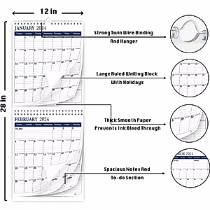 2023-2024 2-Month View Wall Calendar by StriveZen, Move-a-Page, Monthly, Foldable, Vertical, April 2023 - December 2024, 12x 28 Inches, Large, Minimalist, 21 Months