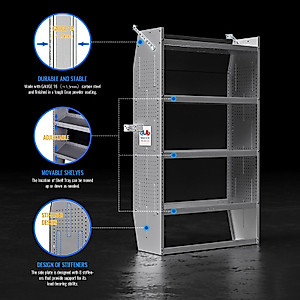 AA Products SH-6003 Steel Mid/High Roof Van Shelving Storage System Fits Transit, NV, Promaster and Sprinter, Van Shelving Units, 32''W x 60''H x 13''D