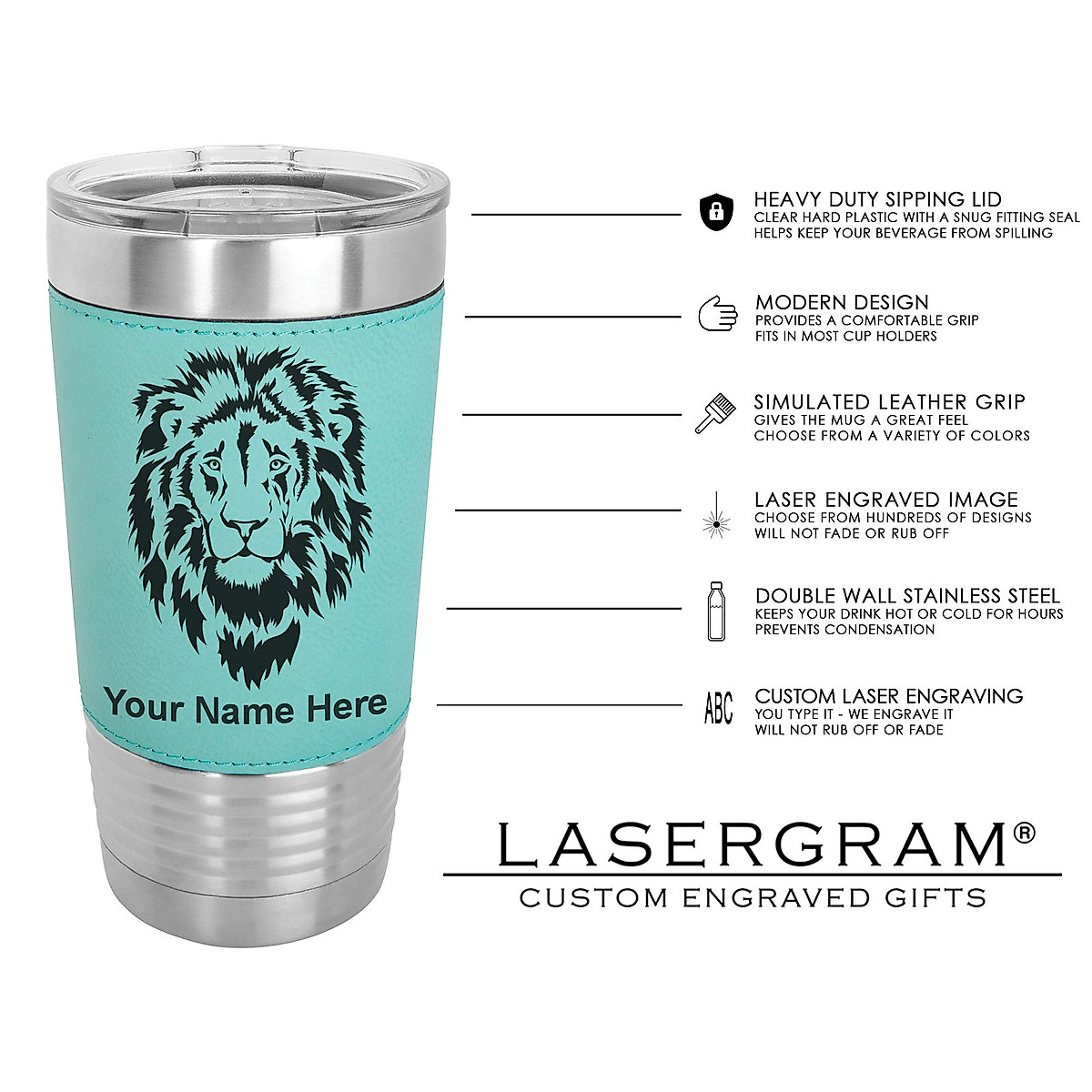 LaserGram 20oz Vacuum Insulated Tumbler Mug, Rx Pharmacy Symbol, Personalized Engraving Included (Faux Leather, Teal)
