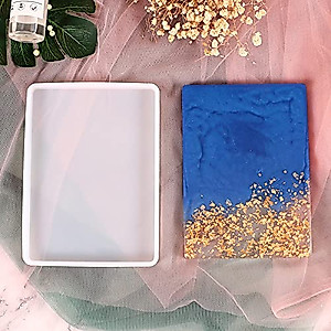 DSHE Silicone Mold Tray Geode 1pcs Agate Platter Molds and 2pcs Gold Handles, Epoxy Resin Casting Molds for Making Faux Agate Tray,Serving Board (molds with 2pcs handles)