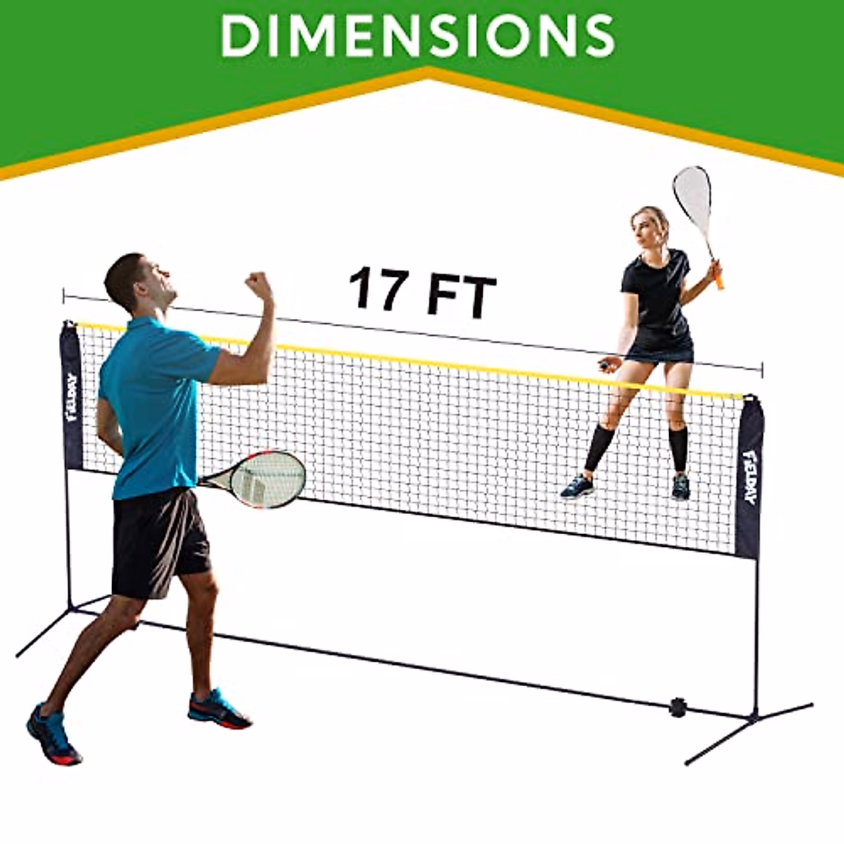 JOYIN Badminton Pickleball Net, 17 Ft Adjustable Portable Net for Junior Tennis, Kids Volleyball & Soccer Tennis, and Backyard Games - Easy Setup Sports Net with Poles (17 ft)