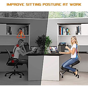 BATHWA Ergonomic Kneeling Chair, Posture Corrective Chair, Angled Kneeling Chair, Adjustable Stool with Moulded Foam Cushion and Caster for Home & Office