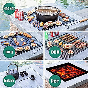 QHYXT Wood Fire Pits Outdoor Imitation Stone Terrace Backyard Outdoor Firewood Brazier, Garden Fireplace BBQ Grill Table Set, 75cm/29.5"