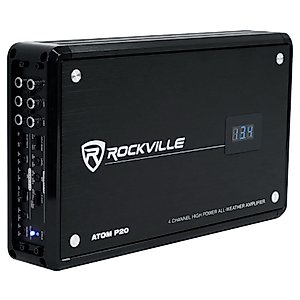 Rockville Atom P20 Marine/ATV/Car Bluetooth Amplifier 1600w Peak/440w RMS 4 Channel w/Volt Meter, Black