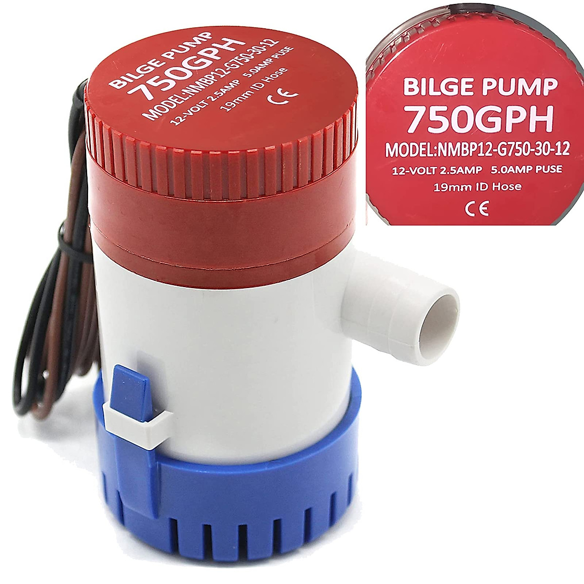 Jamgoer Marine DC Submersible Boat Bilge Water Pump 750 GPH 12V Cruise Ship Yacht Drainage Pump 3/4 inch Hose Outlet for RV Caravan Marine Yacht
