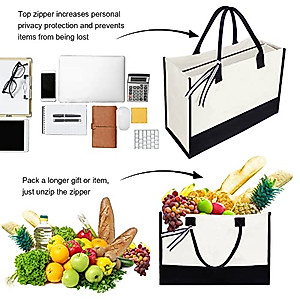 Famard Initial Embroidery Canvas Tote Bag with Zipper and Inner Pocket, Personalized Birthday/Bride to Be Gifts for Women