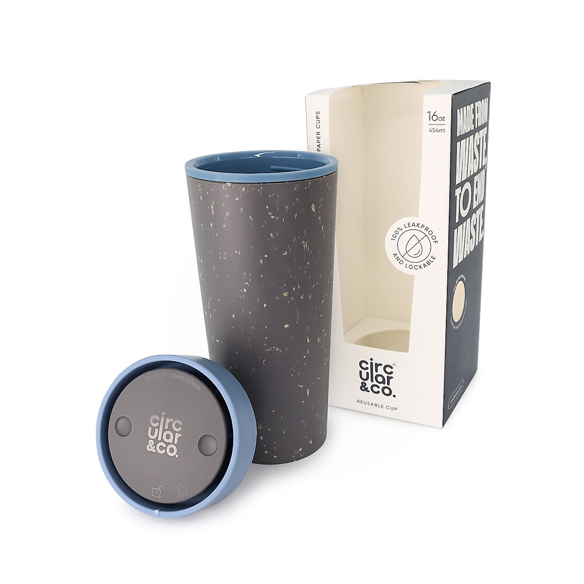Circular & Co Reusable Coffee Cup - 16oz - 100% Leakproof Large Travel Mug - Made from Recycled Coffee Cups - Sustainble Coffee Tumbler - 360 Drinking - BPA Free - Dishwasher Safe