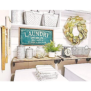 Funly mee Farmhouse Wooden Laundry Wall Plaque Sign with Carved Letters ,Rustic Laundry Room Wall Decor Art with Solid Wood Frame(24x12.2 Inch)