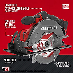 CRAFTSMAN V20* 6-1/2-Inch Cordless Circular Saw, Tool Only (CMCS500B)
