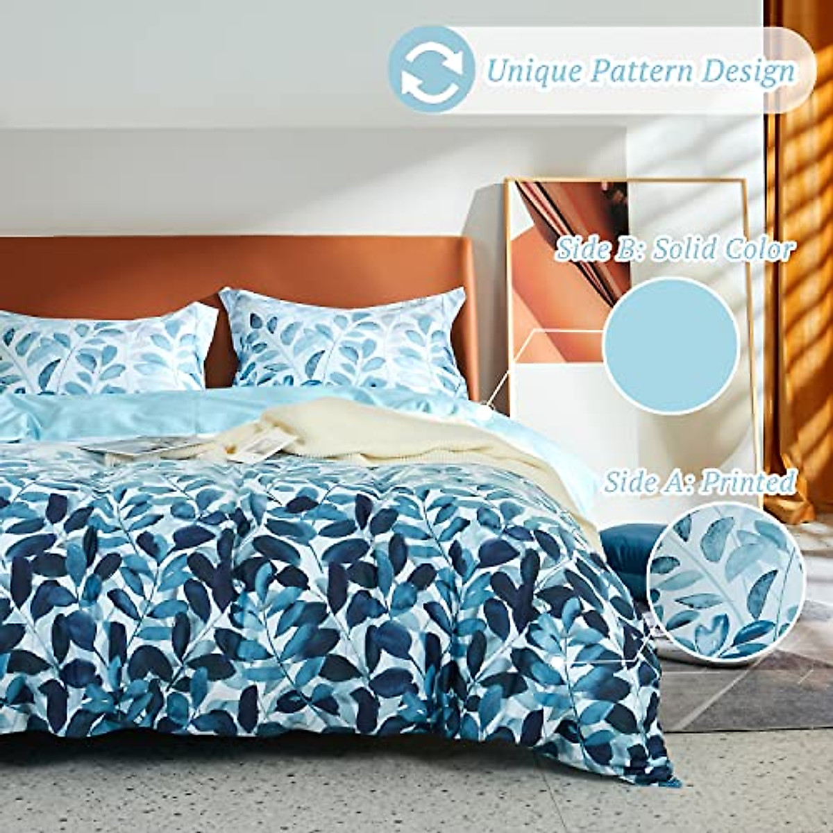 MILDLY 100% Egyptian Cotton Duvet Cover Set 3pcs Printed Bedding Set with Zipper Closure & Corner Ties - Nero (1 Duvet Cover, 2 Pillow Shams)