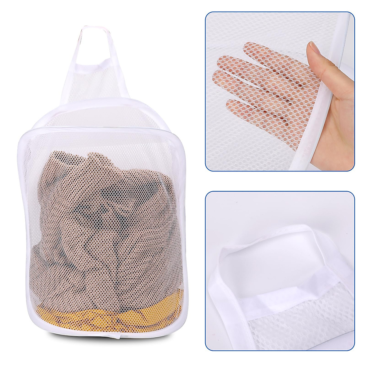 Mozeat Lens Space-Saving Hanging Laundry Hamper, White, Polyester, Portable, Hangable, Foldable