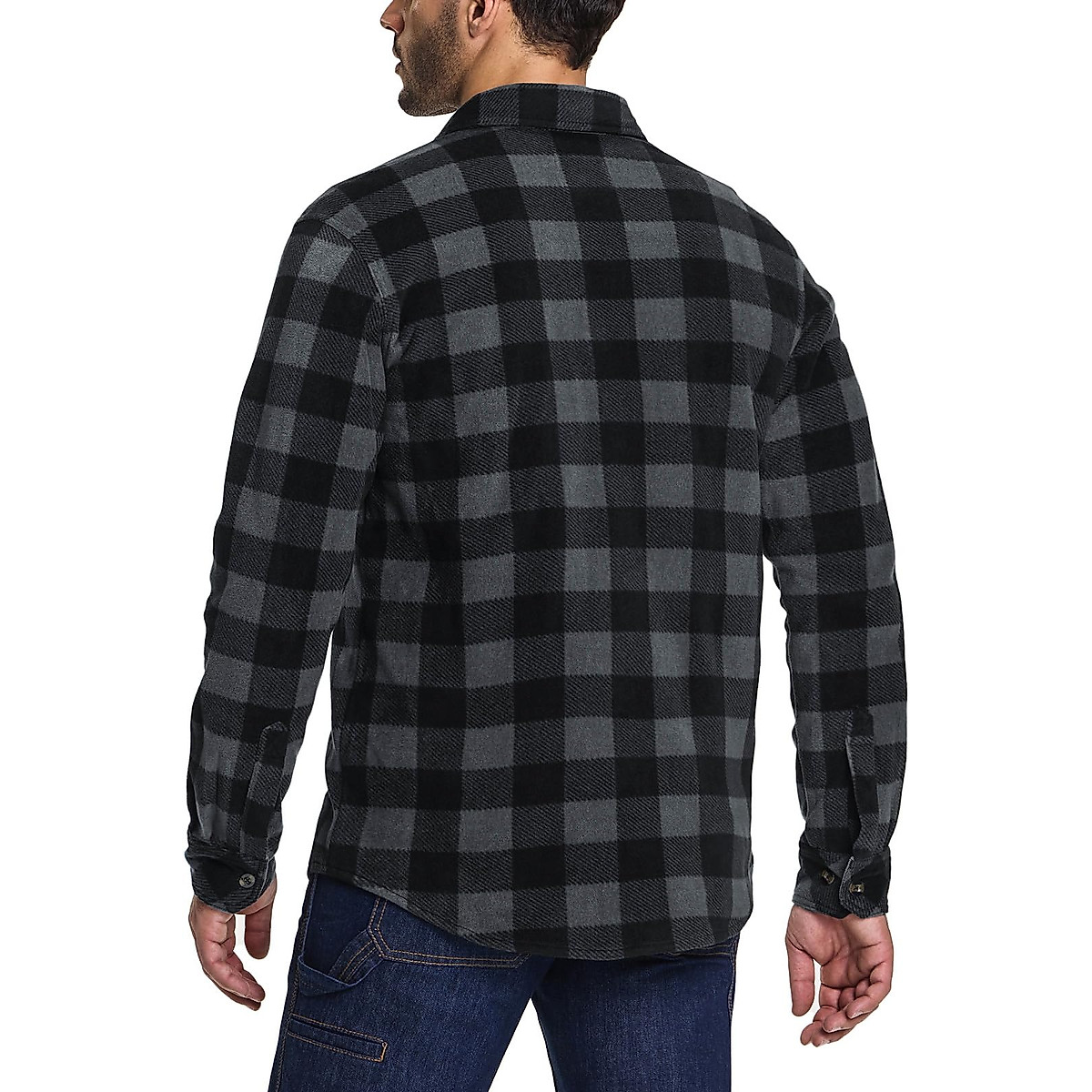 CQR Men's Long Sleeve Heavyweight Fleece Shirts, Plaid Button Up Shirt, Warm Outdoor Casual Shirt with Pockets, One Pocket Charcoal, Medium