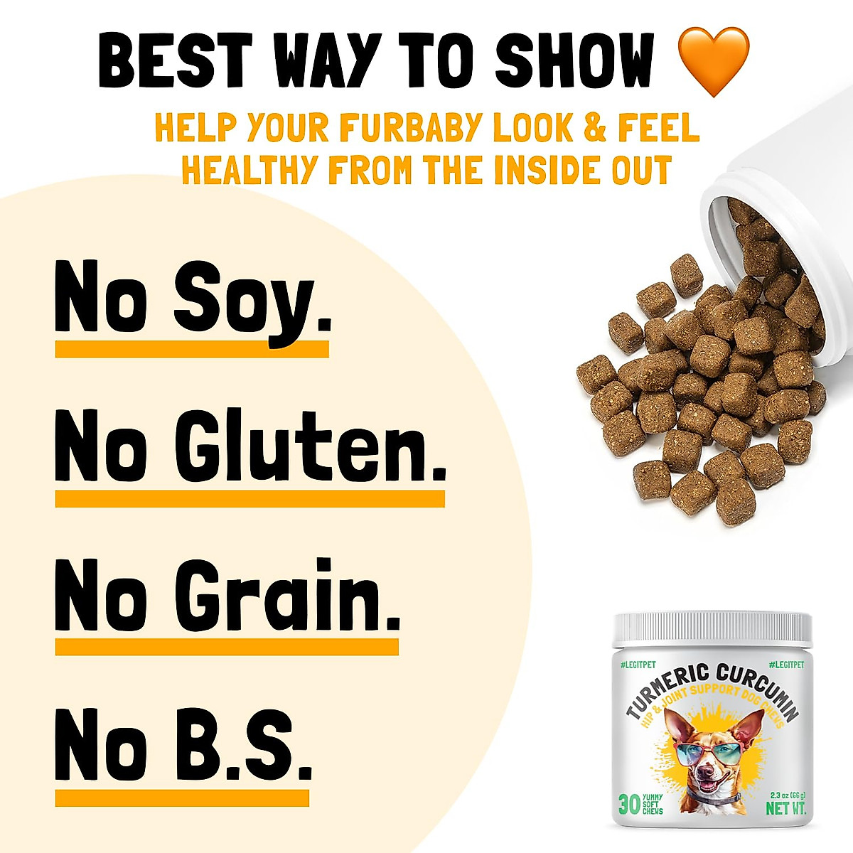 Turmeric Curcumin Hip & Joint Dogs Supplement Anti-Inflammatory Support for Arthritis & Mobility with Collagen & BioPerine Pain Relief Antioxidant Digestive Cardiovascular and Liver Health 30 Chews