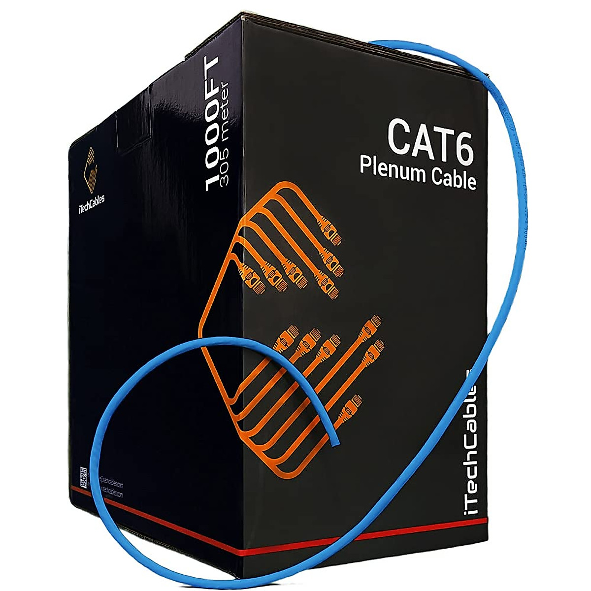 iTechCables, CAT6 Plenum Bulk Ethernet Cable 1000ft (CMP Rated) | Network Analyzer Test Passed | 23AWG 4Pair Solid, 550-MHz | Unshielded Twisted Pair (UTP) | Up to 10 Gigabit, Blue
