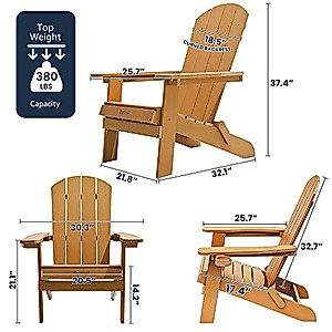 Dphroi Folding Plastic Adirondack Chair, Fire Pit Adirondack Chairs with Cup Holder, Easy Assembly Patio Adirondack Chair, Weather Resistant Outdoor Chairs for Lawn Deck Garden, Teak