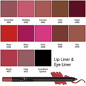 MAEPEOR Matte Lipliner and Eyeliner Kit 3 PCS Smoothly Creamy Lipliner and Eyeliner Pen Set for Daily Wear (3PCS Kit 2)