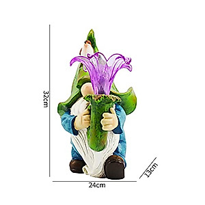 Outdoor Garden Gnome Statue with Solar Light, Large Gnomes Garden Decorations Patio Balcony Yard Lawn Ornament Gift 12.6"