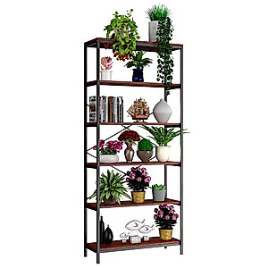 6 Tier Industrial Bookshelf, 71" Tall Open Bookcase, Rustic Wood Organizer Shelves on Metal Frame, Multi-Functional Storage Shelf Rack for Bedroom Living Room Garage Office Basement