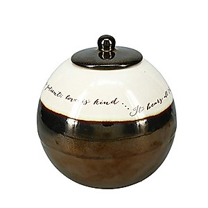 Pavilion Gift Company 88525 Patient Love is Kind It Bears Hopes Endures All Things 4.5 Inch Round Tealight Candle Holder with Unique Reflective Glaze, Cream