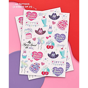 xo, Fetti Sweet 16 Birthday Temporary Tattoos - 42 Metallic Styles | Sixteen Birthday Party Decorations, 16th Bday, Bday Girl Gift, Birthday Goodie Bag Favor