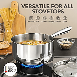 MICHELANGELO Stainless Steel Pot Set 6 Pcs with Triply Base, Stainless Steel Saucepans with Lids, Induction Saucepan Set with Stay-cool Handle - 1QT & 2QT & 3QT