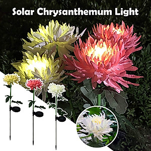 3PCS Outdoor Solar Garden Lights,Spring Artificial Chrysanthemum Waterproof Solar Light LED Lamp, Outdoor Garden Simulation Flower Lawn Lights Home Garden Decor