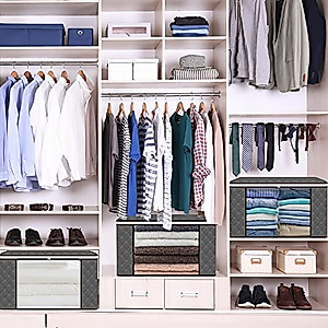 Isbasa 8 Pack Large Clothes Storage Bags, Foldable Storage Bags for Clothes, Comforter, Blanket, Pillow with Clear Window Sturdy Zipper and Reinforced Thick Fabric Handle, Grey, 90L