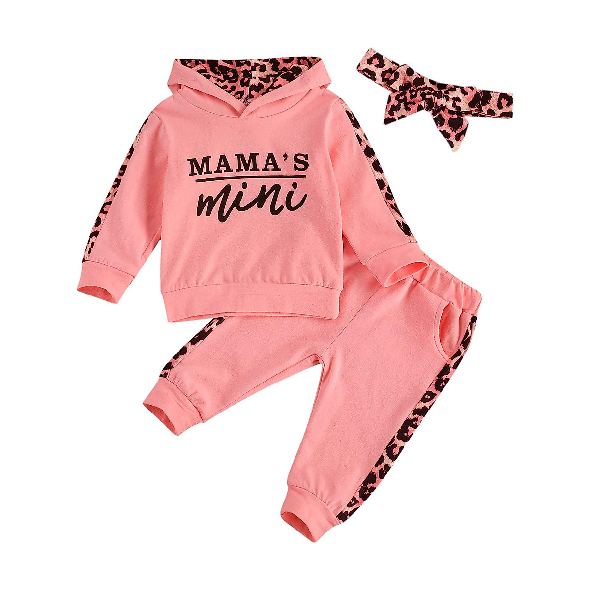 Covvoliy Toddler Baby Girl Fall Winter Clothes Leopard Printed Hoodie Sweatshirt and Pants 2PCS Sweatsuit Outfit (Pink A, 18-24 Months)