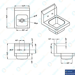 AmGood Stainless Steel Wall Mount Hand Sink 12" x 16" | NSF Commercial Hand Washing Basin with Faucet For Restaurant, Kitchen and Home | Bowl Size: 9" x 9"