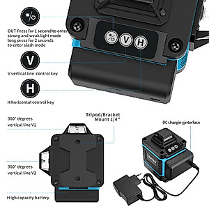 Laser Level, 16 Lines Green Laser Level Self Leveling Tool, 4x360 Horizontal & Vertical Cross line Rechargeable line Laser Green Beam Magnetic Lifting Base for Indoor Outdoor Layout Work (Blue)