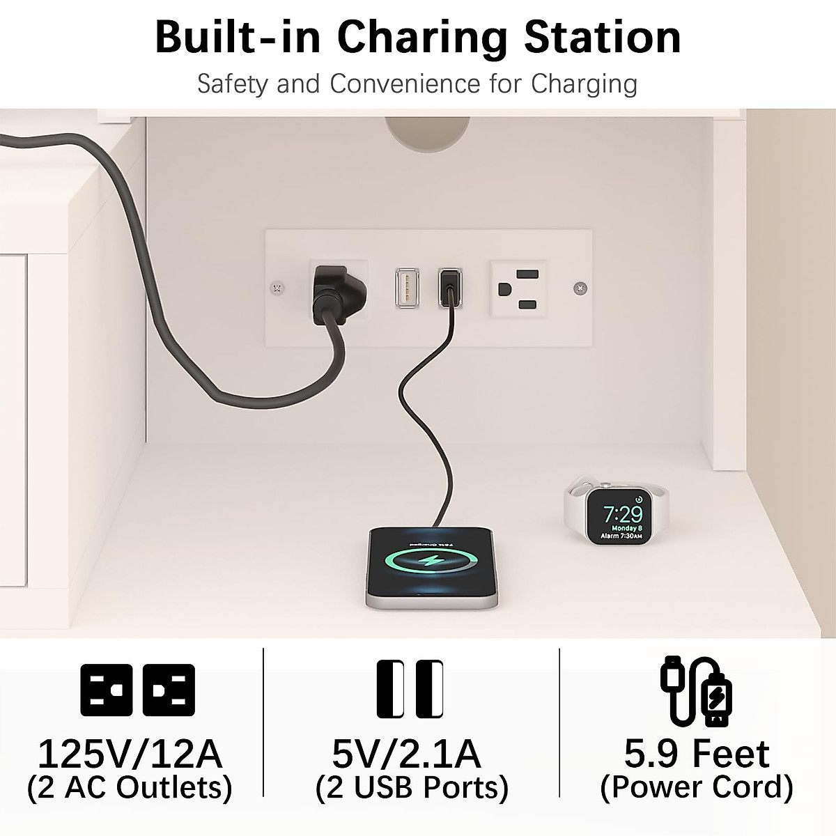 CSZZD Makeup Vanity Desk with Mirror and Lights, White Vanity Desk with Charging Station, LED Cabinet, 5 Drawers & Storage Bag, Vanity Mirror with Lights Desk and Chair, Vanity Table Set with Stool