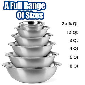 EHOMEA2Z Mixing Bowls Metal Stainless Steel Set (7 Pack) Kitchen Nesting Bowls for Space Saving Storage Gadgets, Baking, Cooking, Breader Bowl, Polished Mirror