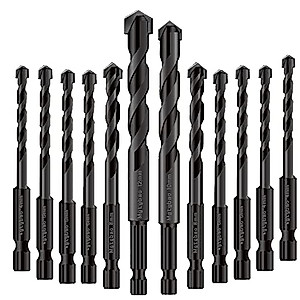 12pcs Black Masonry Drill Bits Set, Mgtgbao Ceramic Tile Drill Bits Carbide Tip for Glass, Brick, Tile, Concrete, Plastic and Wood with Size 4mm,5mm,6mm,8mm,10mm,12mm