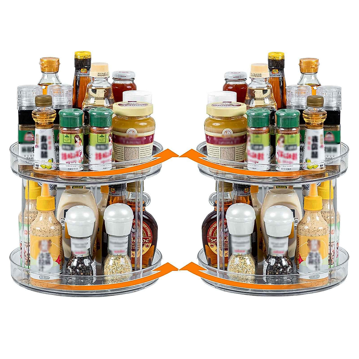 2 Pack Lazy Susan Turntable, Jecarden Clear Lazy Susan Organizer 2 Tier Spice Rack for Table 9.25 in Cabinet Organizer 360 Degree Rotating Storage Bins Non-Skid for Kitchen Countertop Pantry Fridge