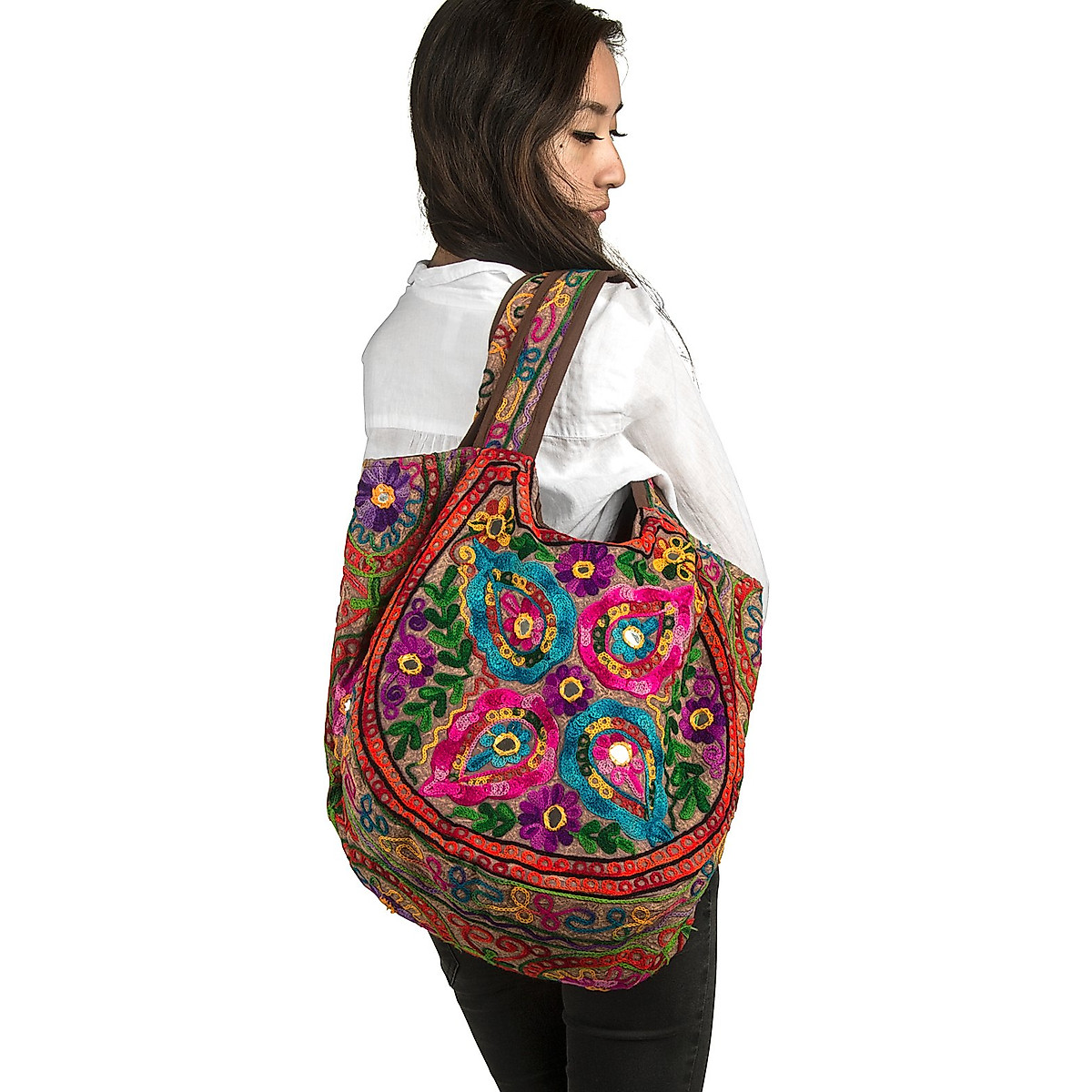 TribeAzure Brown Handmade Floral Shoulder Bag Women Fashion Handbag Tote Casual Summer Spring Top Handle