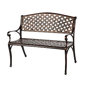 Patio Sense 61491 Patio Bench Cast Aluminum Lightweight Sturdy Bench Perfect for Relaxing Pause in Garden, Backyard Patio Basketweave Design - Antique Bronze Finish