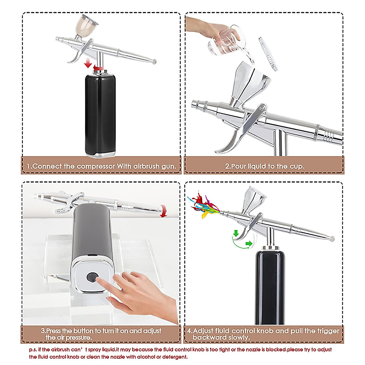 I-BEAUTEE High air Flow Airbrush Kit, Wireless Portable Airbrush Compressor, Rechargeable Cordless Airbrush, Mini Air Brush, Handheld Airbrush Gun for Barber, Model Painting, Nail Art, Makeup, Tattoo