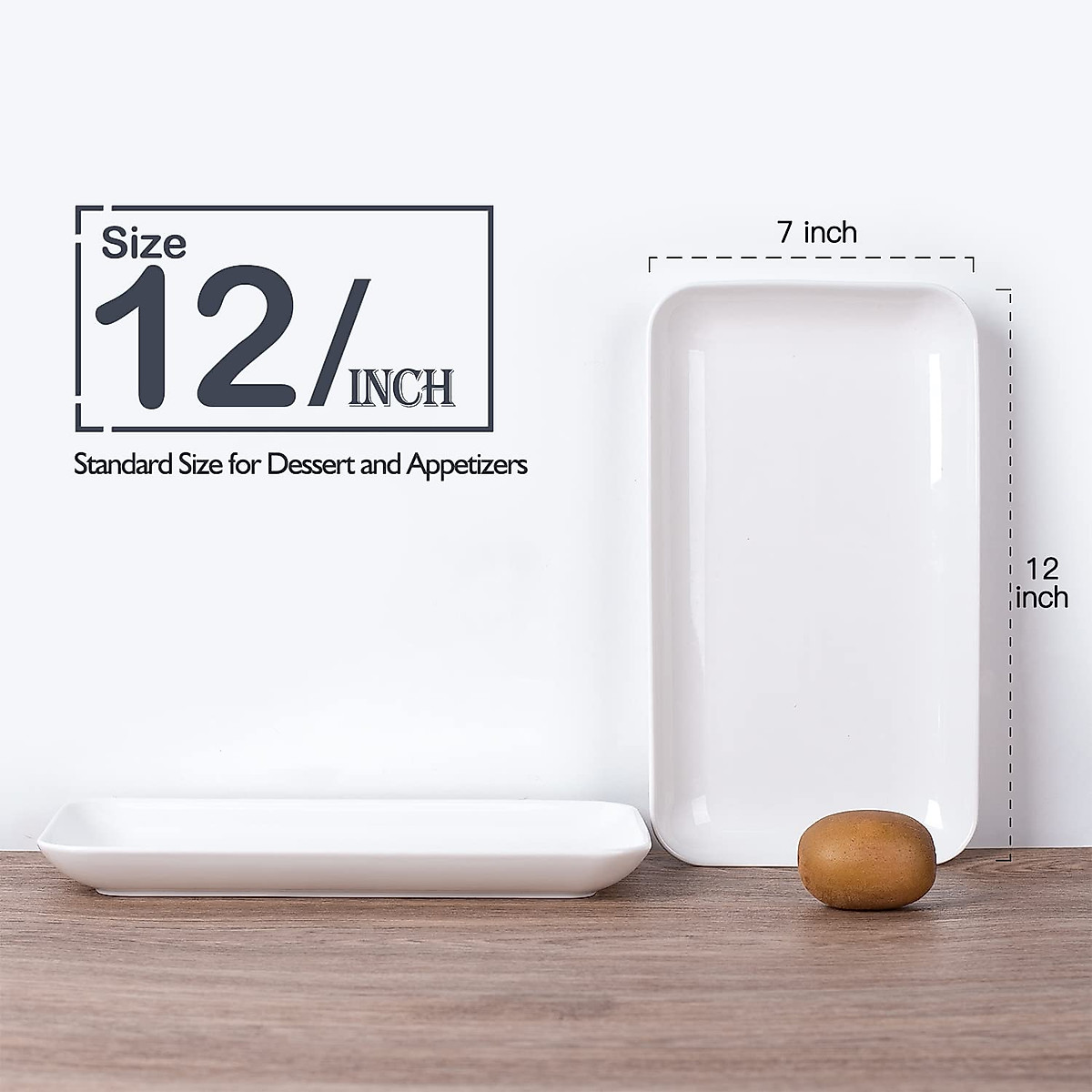 DELLING Large Serving Platter Set 12in White Rectangular Serving Plates/Salad Dish - Big Serving Trays for Parties Meat, Sushi, Dinner Plate Oven Safe Dinnerware Set of 3