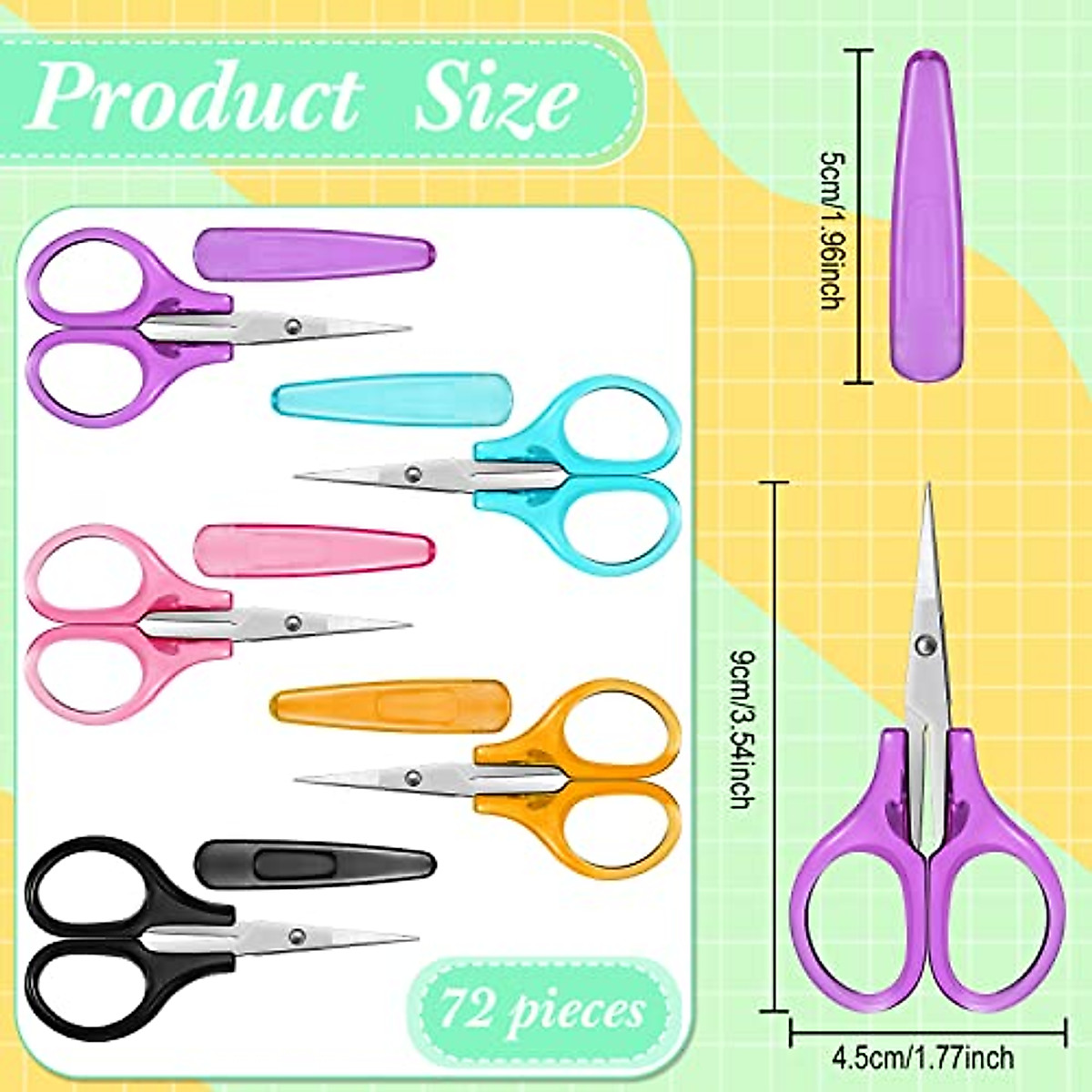 72 Pcs Embroidery Scissors Set Small Craft Scissors for School Kids Lightweight Detail Stainless Steel Scissor with Protective Cover Straight Tip for DIY Sewing Student Office Teacher Art Supplies
