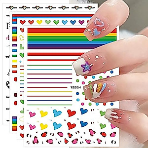 JMEOWIO 6 Sheets Rainbow Nail Art Stickers Decals Self-Adhesive Pegatinas Uñas Pride Day Nail Supplies Nail Art Design Decoration Accessories