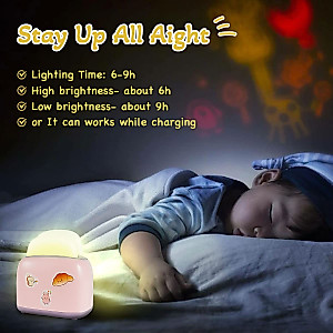 THAYLA Cute Night Lights with USB Rechargeable & Kawaii Stickers for Kids Toaster Lamp Bread Night Light Room Desk Decor for Bedroom, Baby Nursery, Living Room, Dining Pink