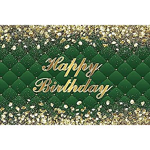 Renaiss 7x5ft Happy Birthday Backdrop Banner for Photoshoot Portrait Gold Diamonds Green Photography Background for Men Women 30th 40th 50th 60th 70th 80th Bday Party Decor Glitter Photo Booth Prop